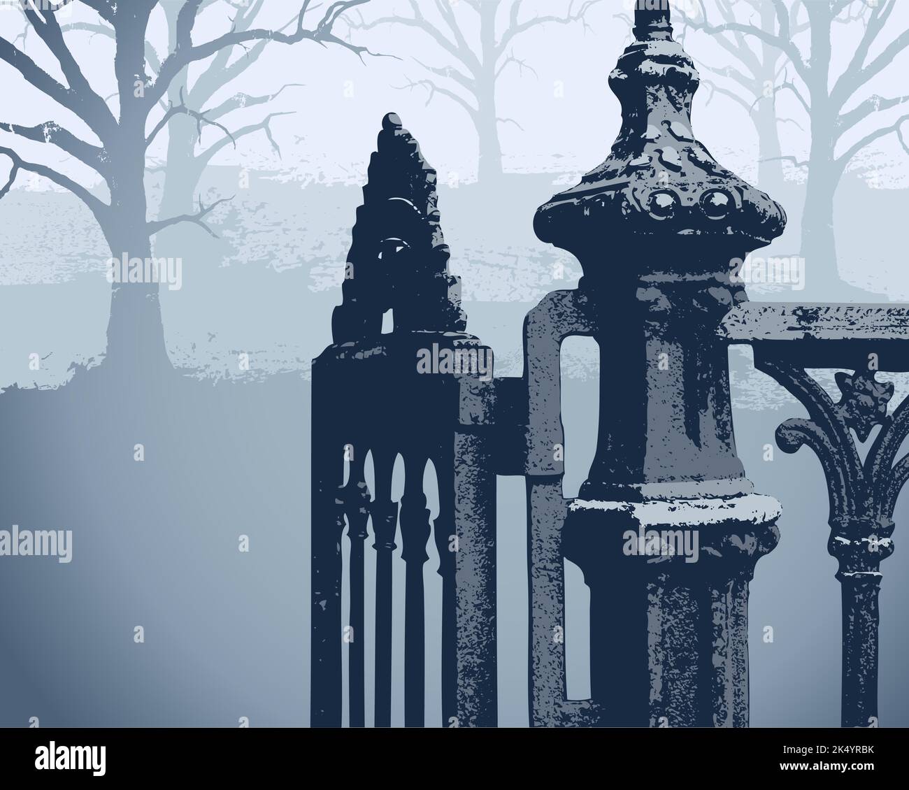 An interesting vector gate, opening to a spooky blue background with ...