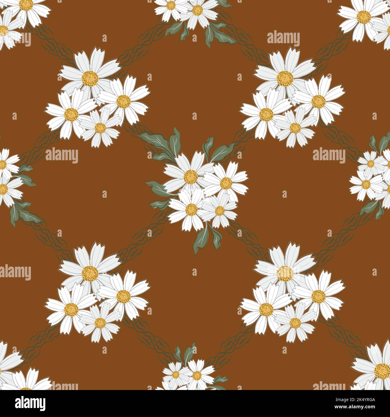 Chamomile floral seamless vector pattern background. Groups of flower ...