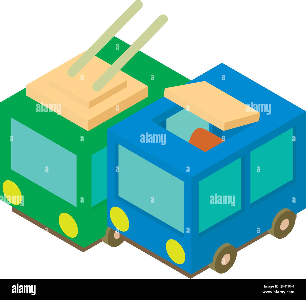 City transport icon isometric vector. Green city trolleybus and blue ...