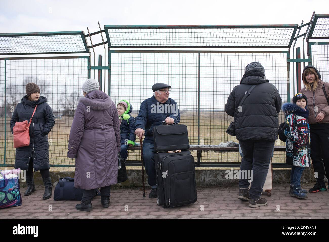 Displaced Ukrainians at the Medyka border crossing in Medyka. Ukraine ...