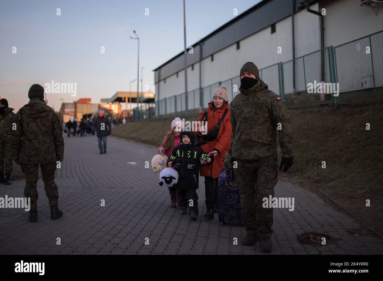 Displaced Ukrainians at the Medyka border crossing in Medyka. Ukraine ...