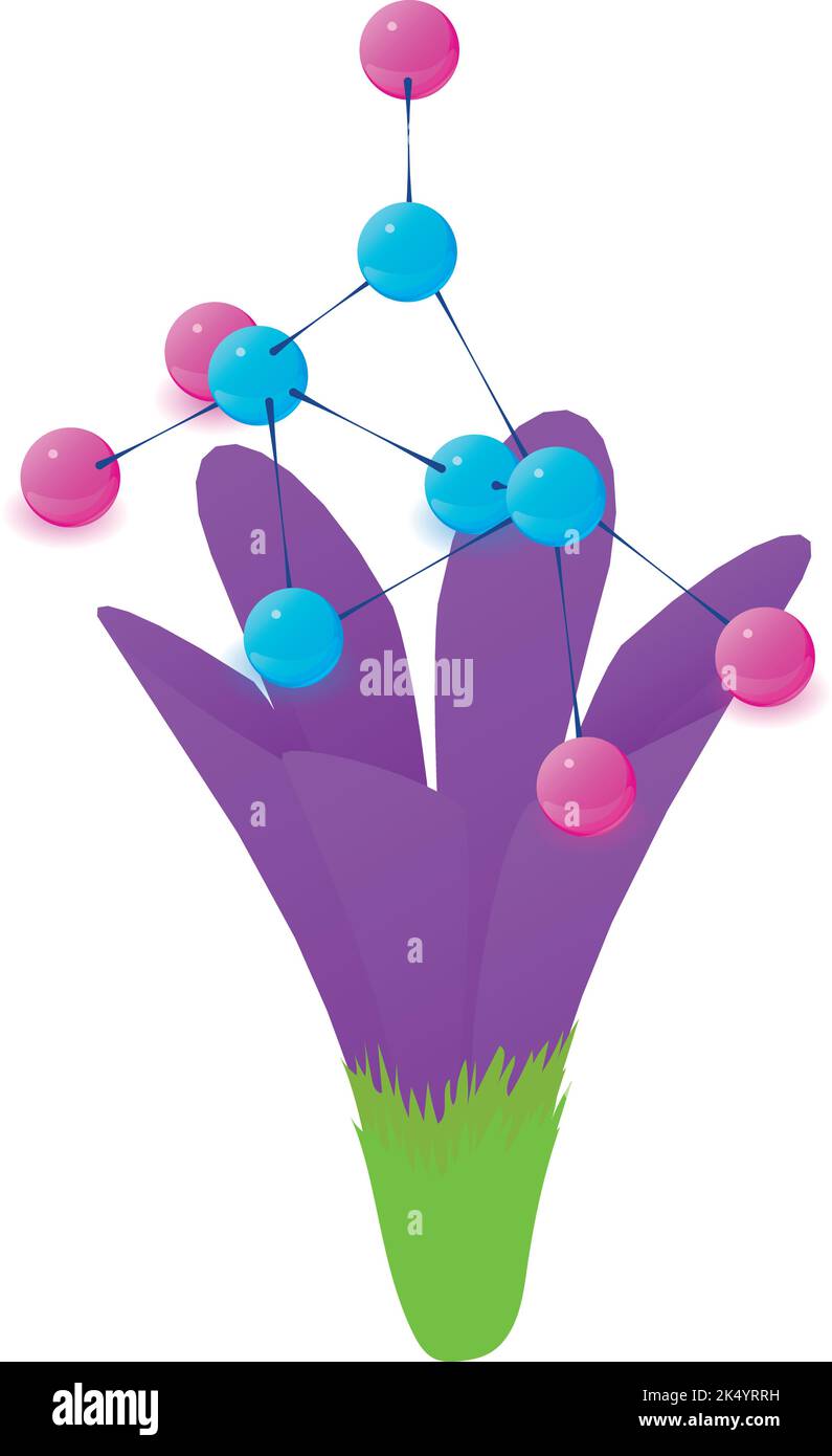 Crocus flower icon isometric vector. Bloomed purple flower and molecule ...