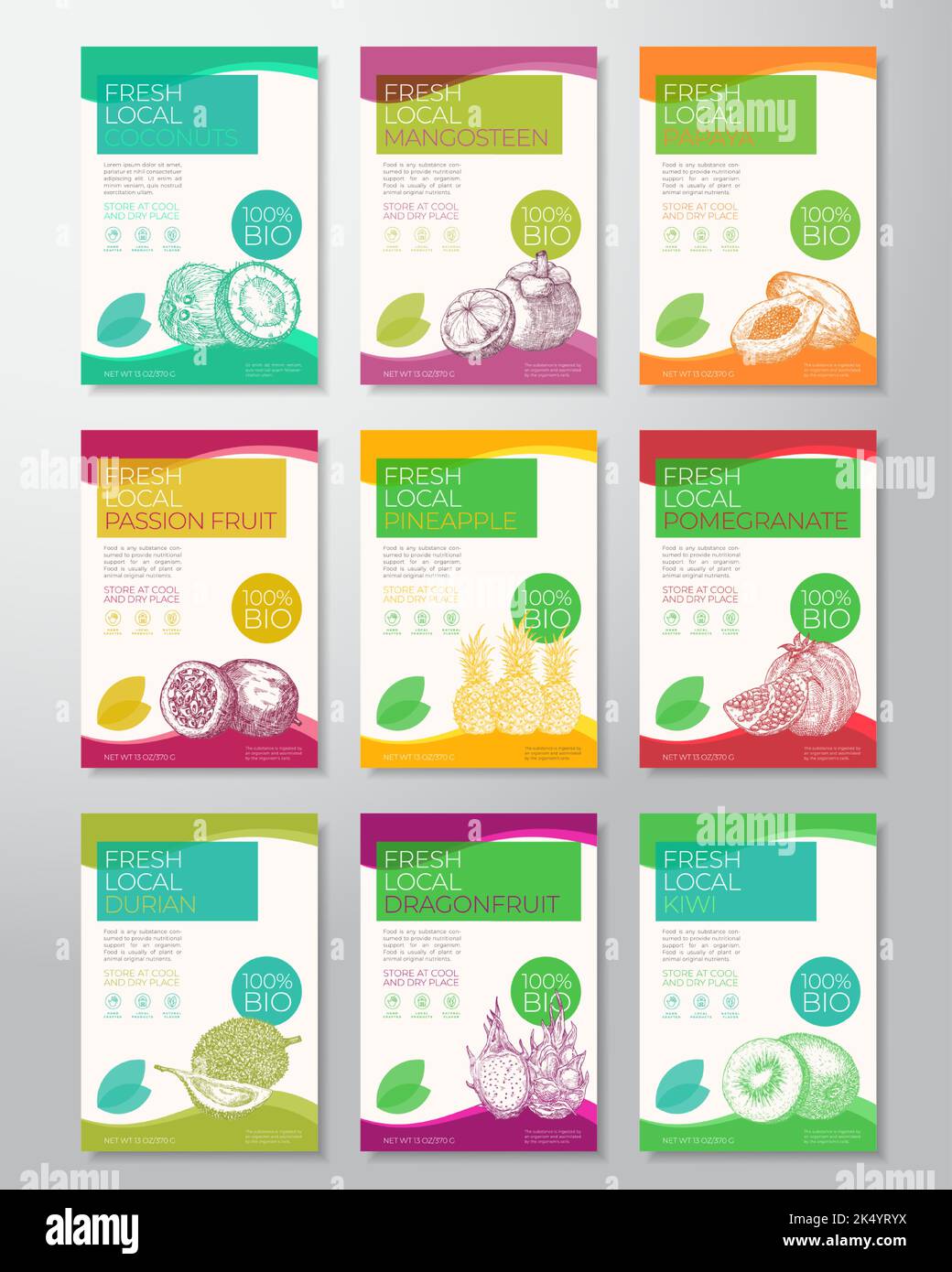 Fresh Local Exotic Tropical Fruits Label Templates Collection. Abstract ...