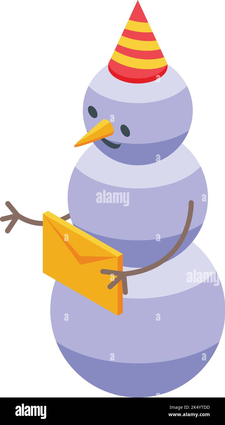 Snowman with mail icon isometric vector. Winter snow. Cute scarf Stock ...