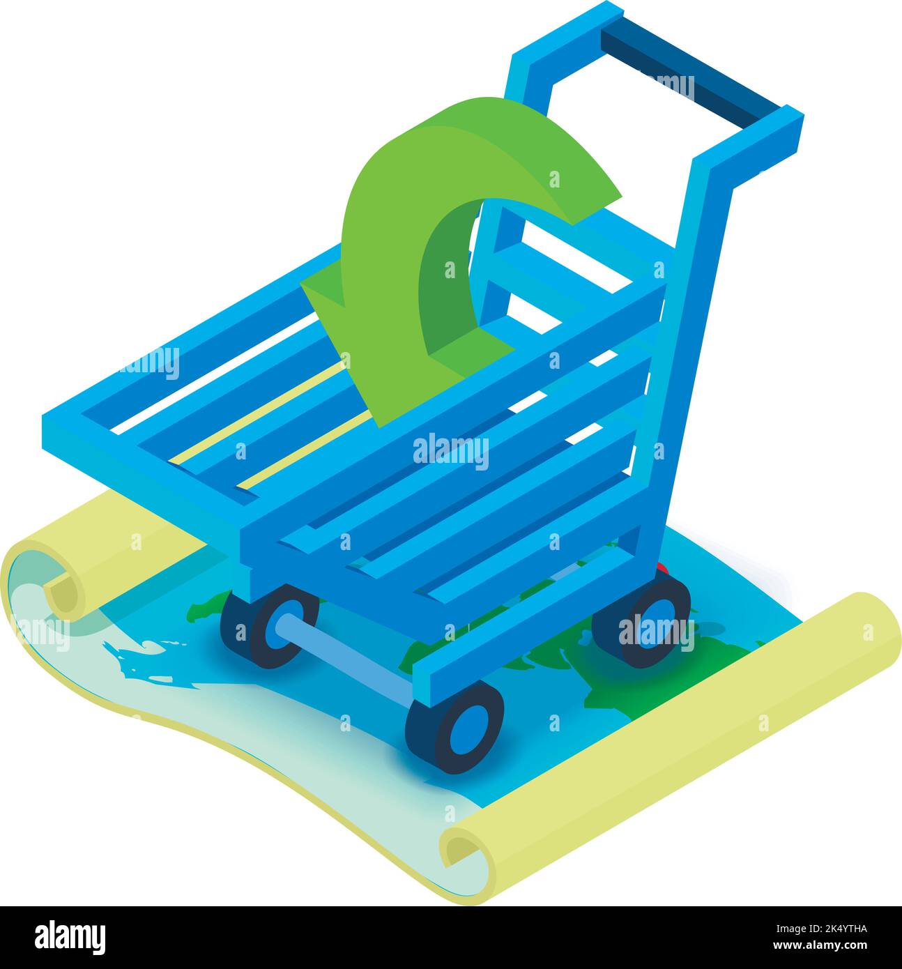 World logistic icon isometric vector. Down arrow in shopping cart on ...