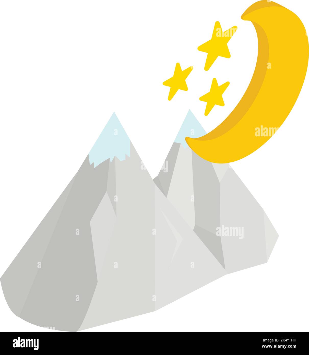 Night mountain icon isometric vector. Moon and star over two snow ...