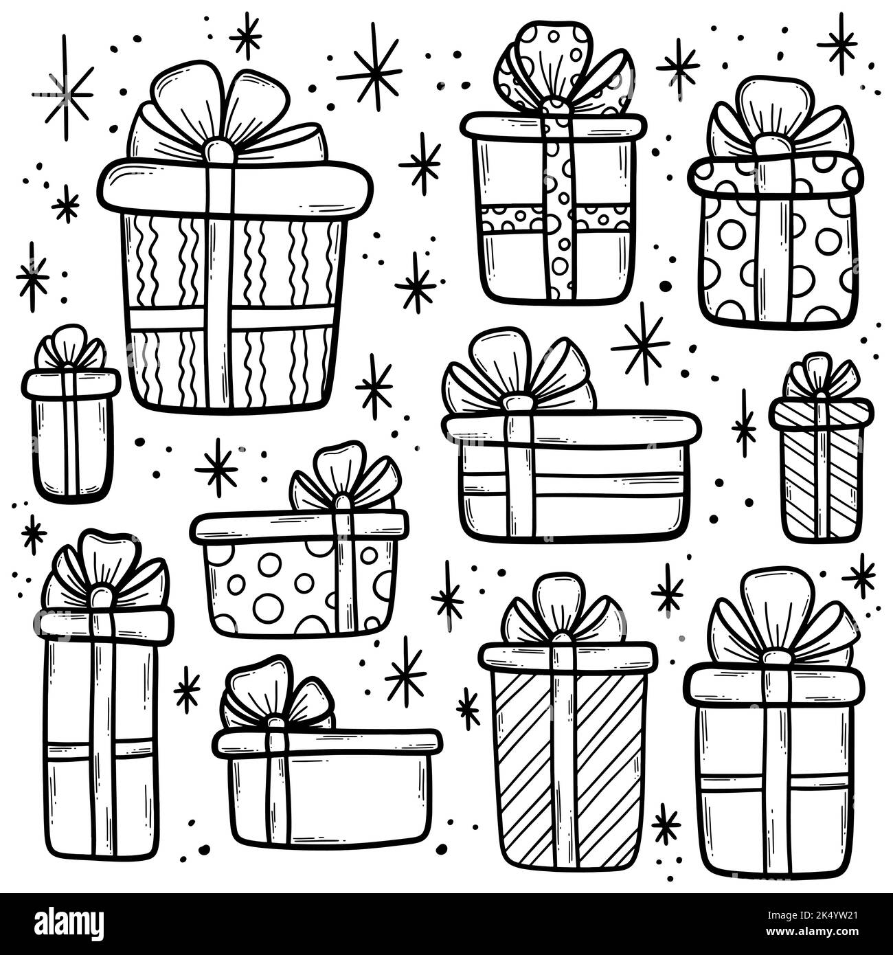 Set of hand drawn doodle vector gift boxes with bows and ribbons ...
