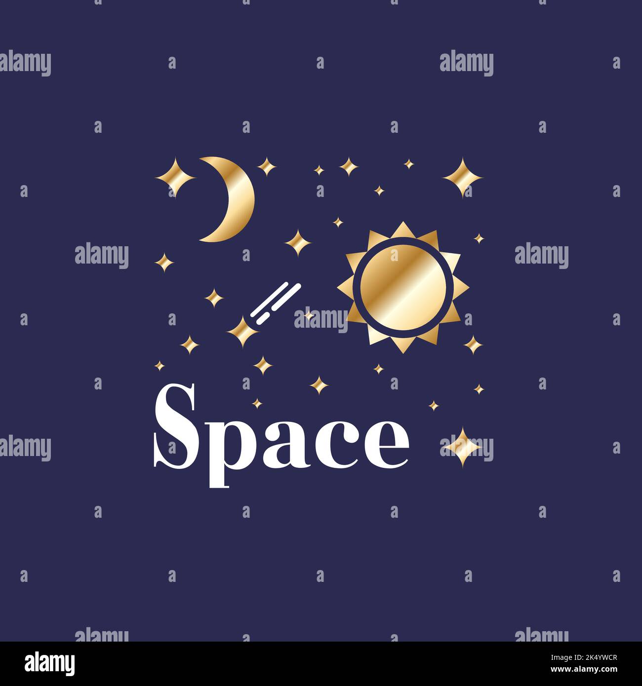 The space logo. Designer image of the cosmos, sun, moon, comet and ...