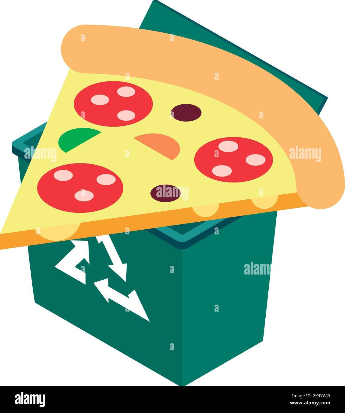 Waste icon isometric vector. Triangular piece of pizza with sausage in ...
