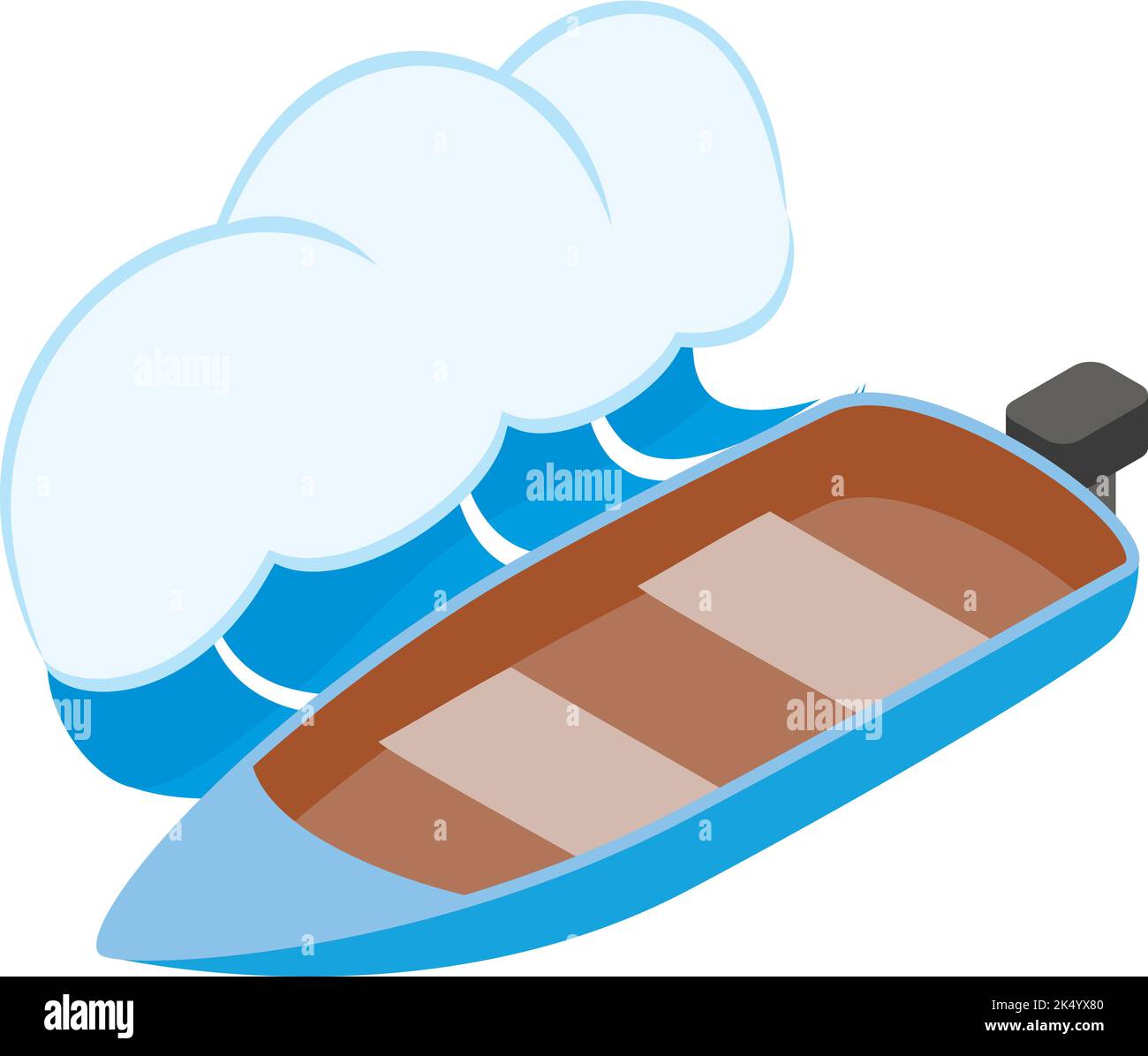 Fishing boat icon isometric vector. Wooden boat with outboard engine ...
