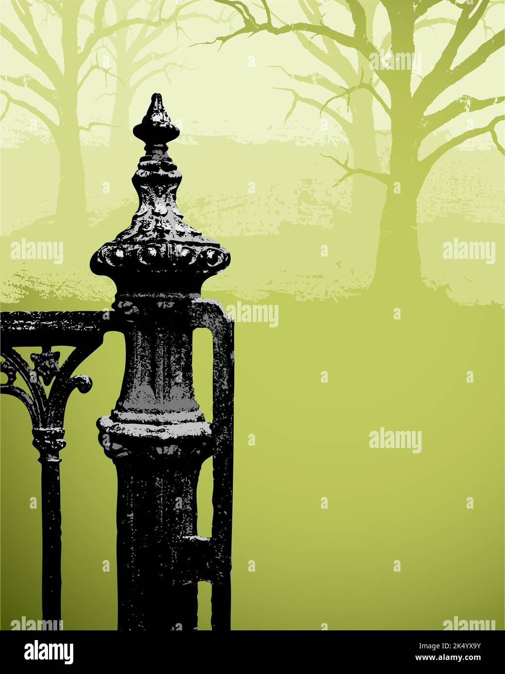 An interesting vector gate, opening to a spooky green background with ...