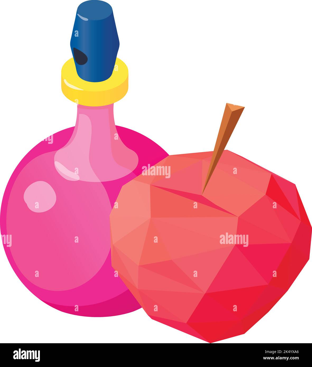 Female perfume icon isometric vector. Bottle of perfume and red apple ...