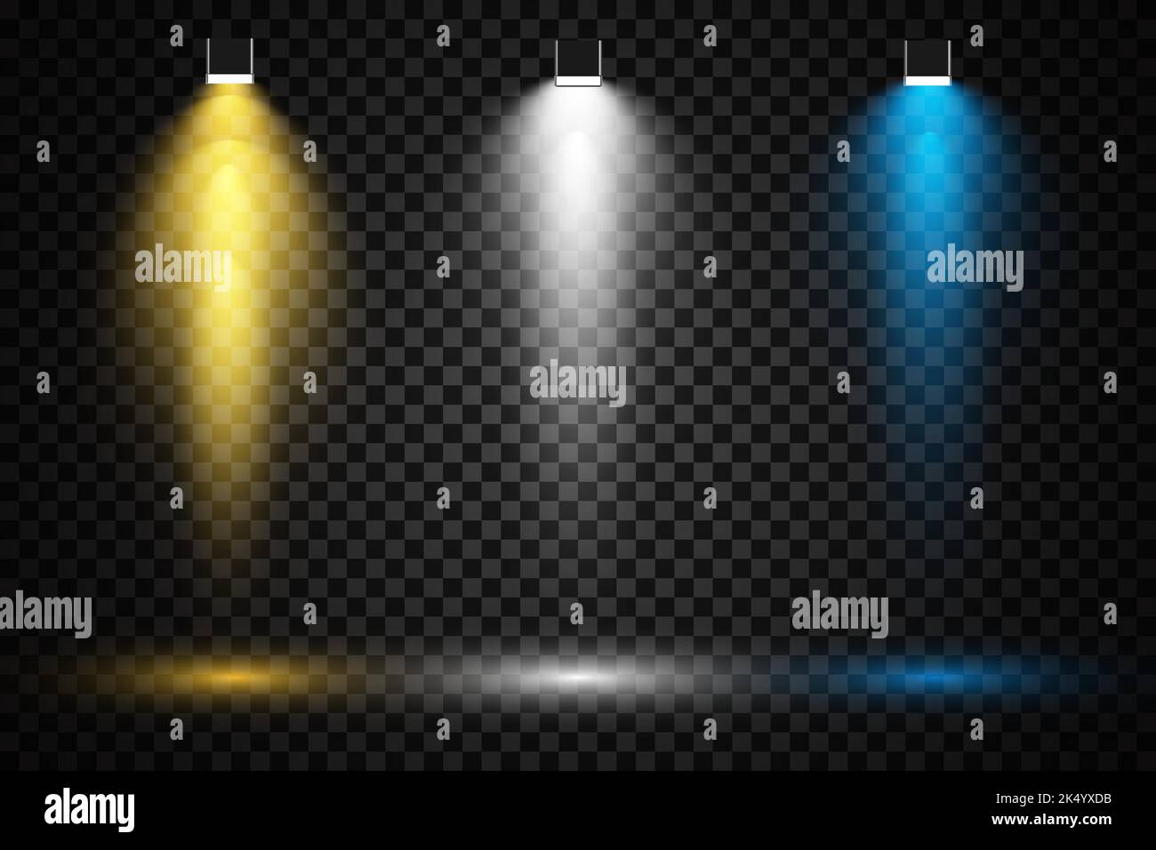 Set of colored spotlights on a transparent background. Bright lighting with spotlights ...