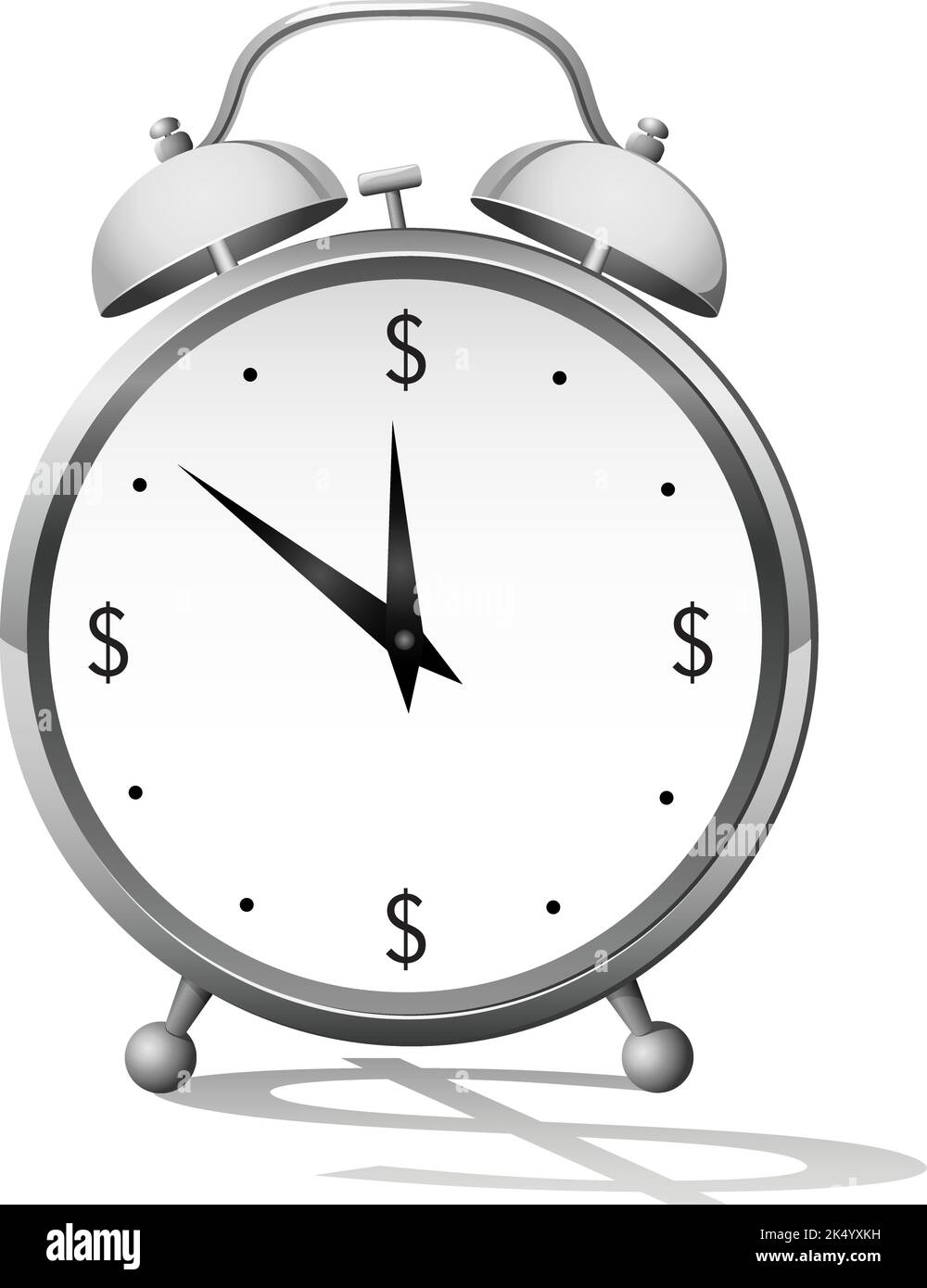 An old fashioned silver alarm clock with money symbols Stock Vector ...
