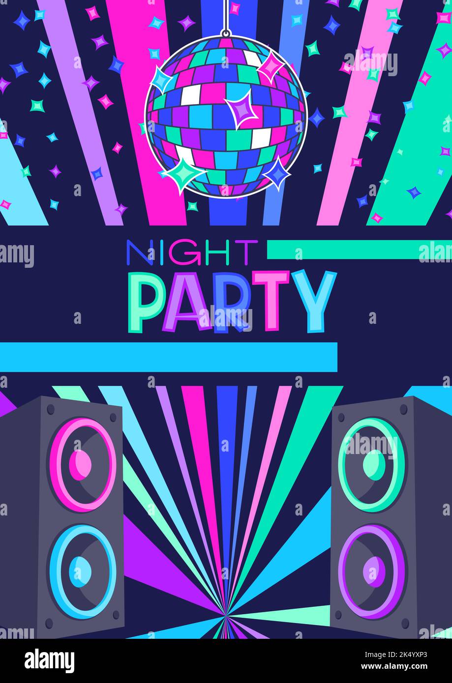 Disco party flyer or concert poster. Colored background Stock Vector ...