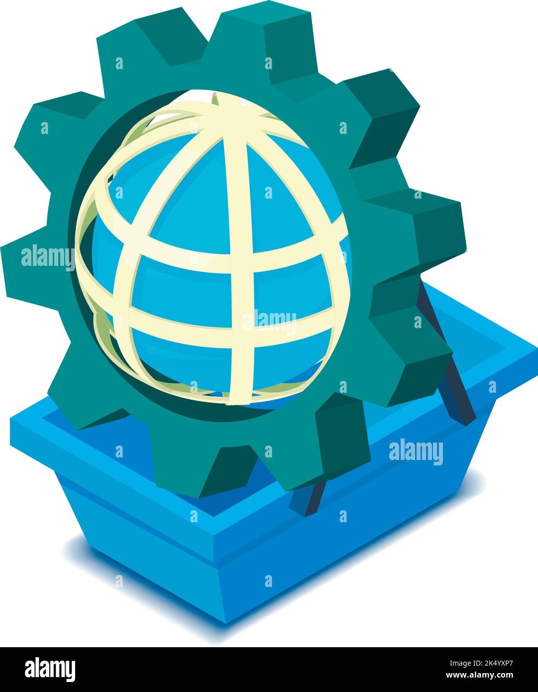 Global logistic icon isometric vector. Globe grid inside cogwheel ...