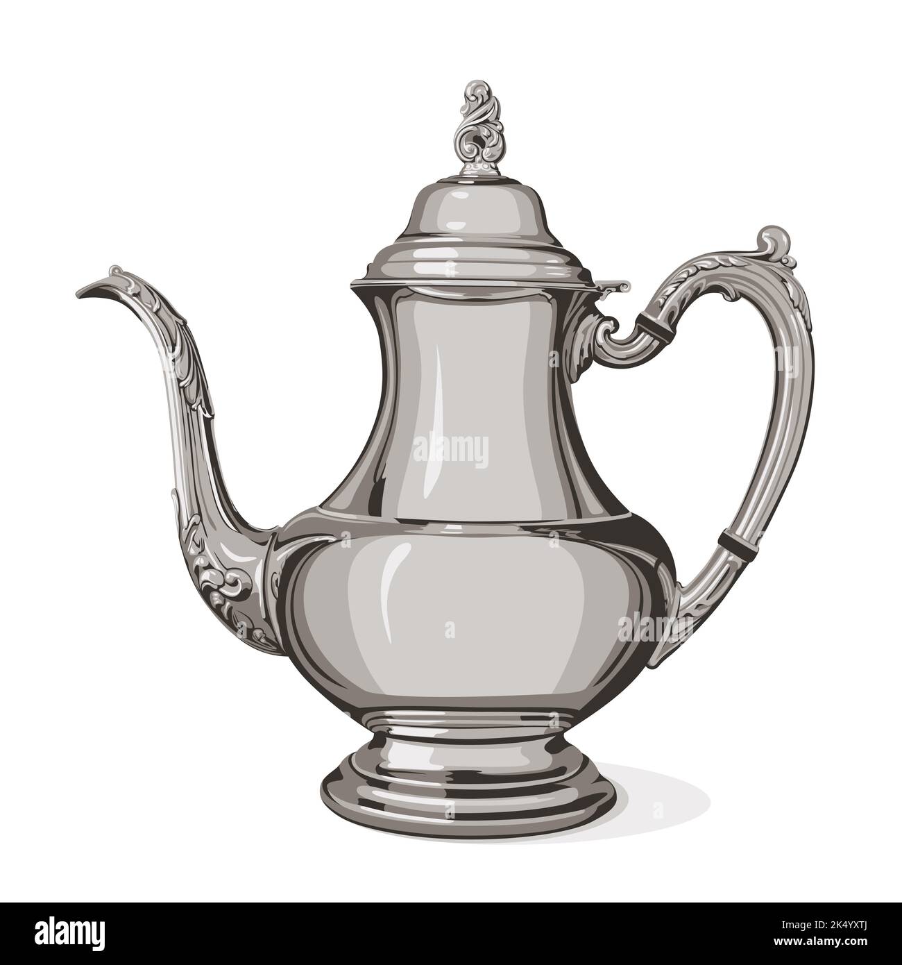 A vector silver vintage teapot isolated on white Stock Vector Image ...