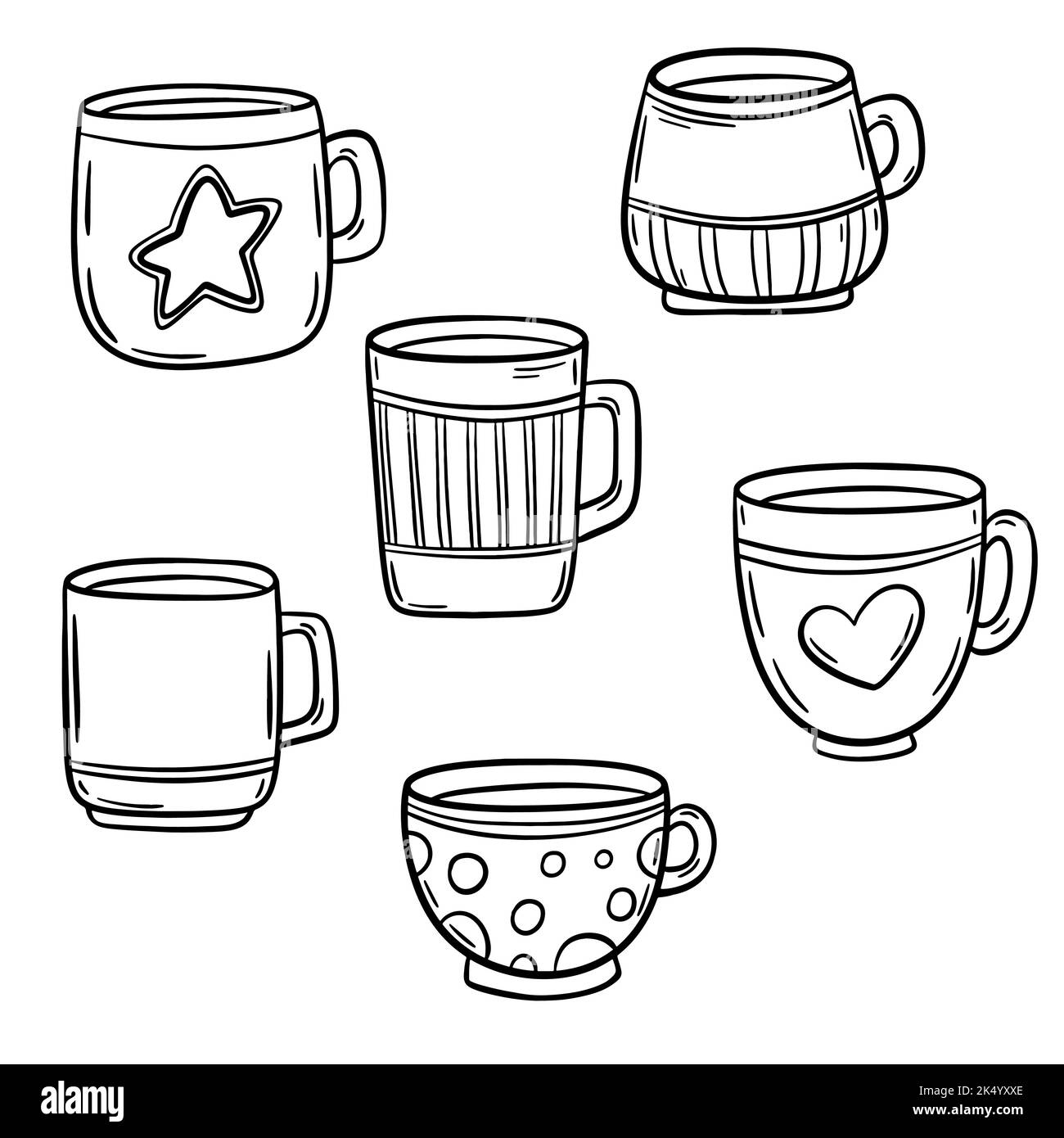 Set of Tea or coffee cup vector doodle hand drawn line illustration ...