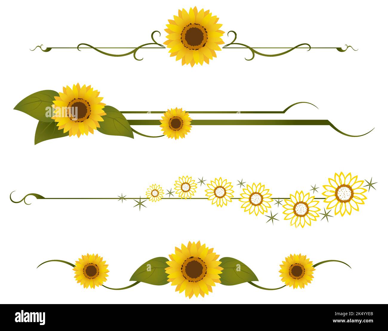 A set of four different vector sunflower divider lines Stock Vector ...