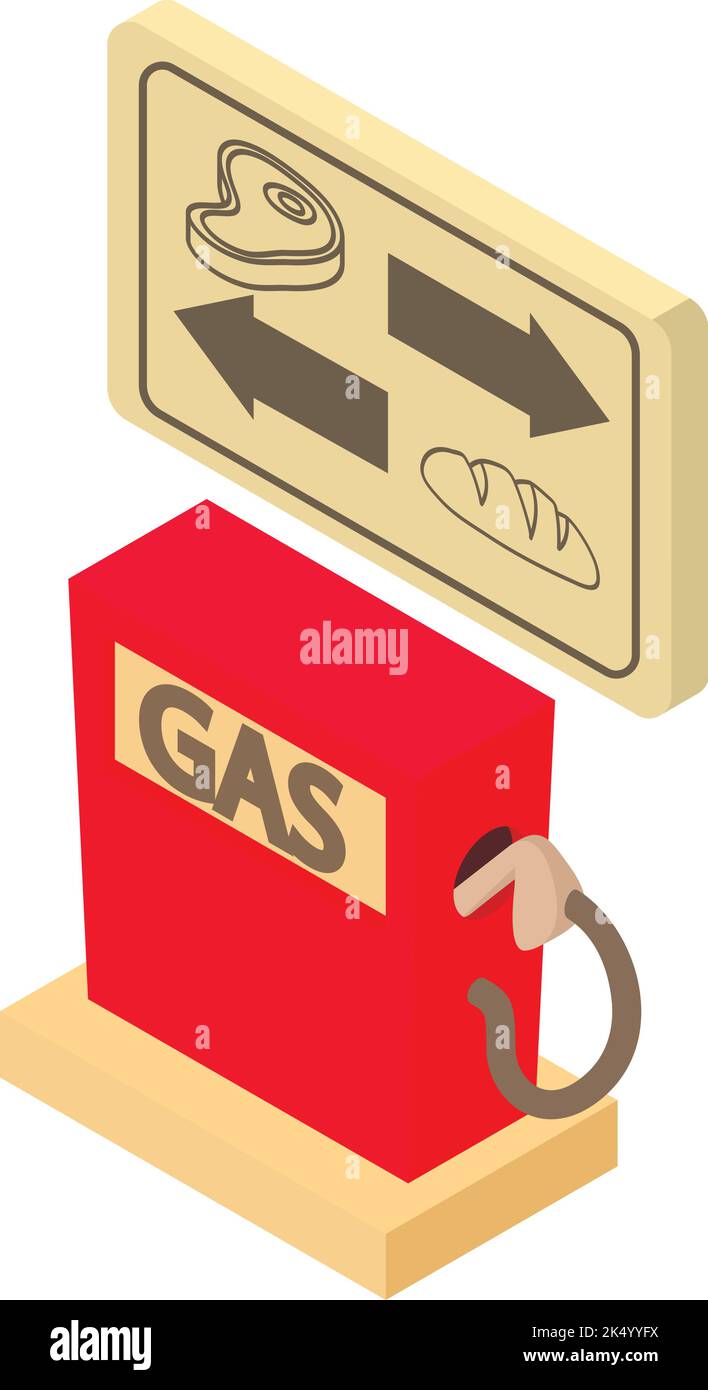 Gas station icon isometric vector. Red filling station and product ...