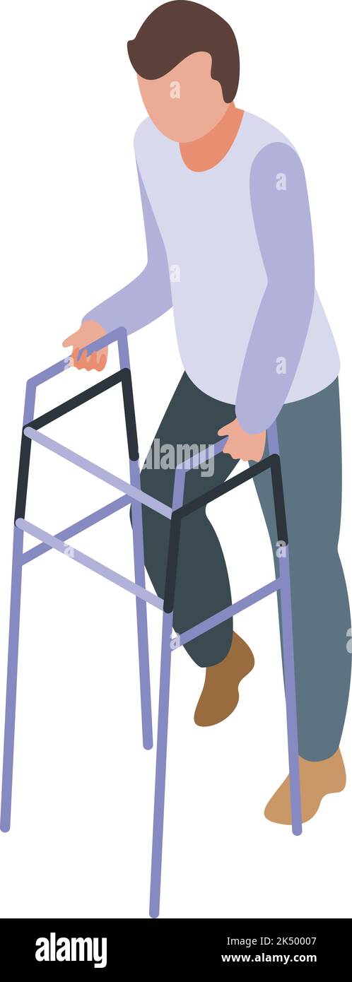 Patient with walker icon isometric vector. Treatment help. Support ...