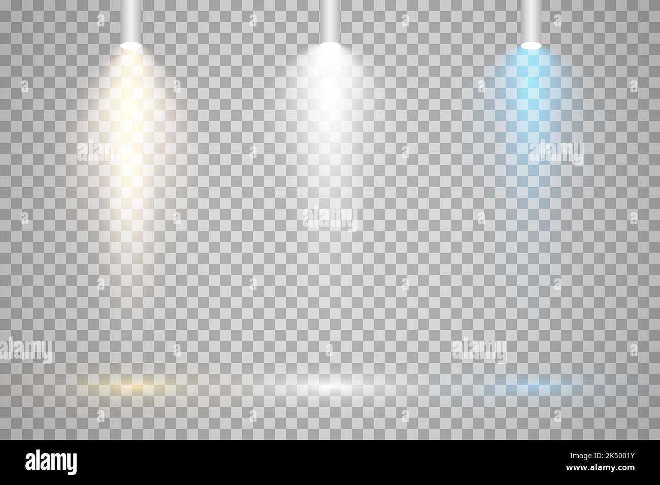 Set of colored spotlights on a transparent background. Bright lighting with spotlights ...