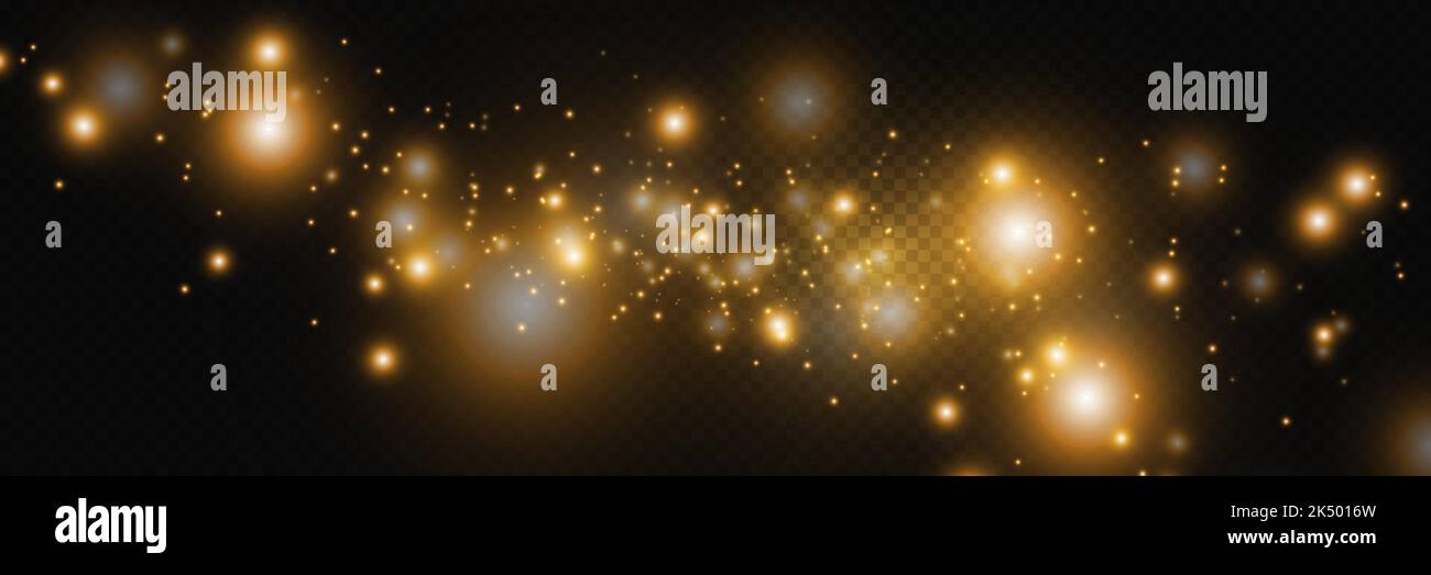 Set glow light effect with white sparks and golden stars shine with ...