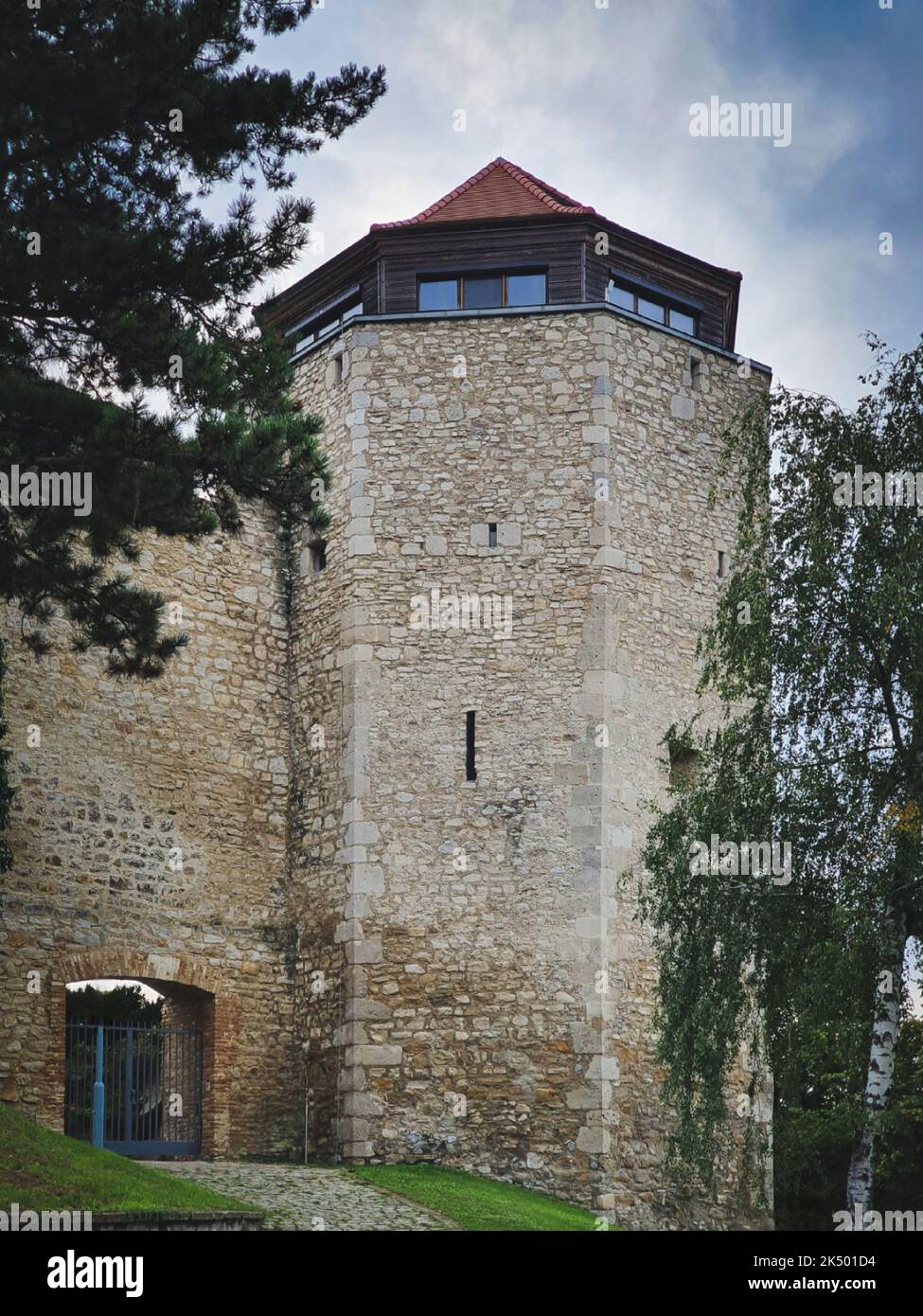 A stony tower building facade in Hainburg Stock Photo - Alamy