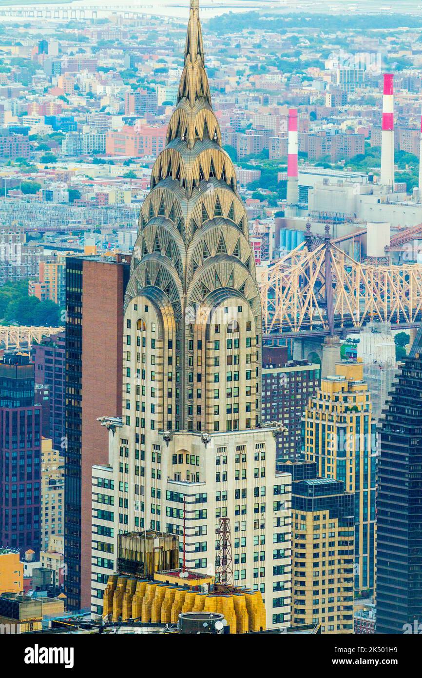 The distinctive Art Deco highrise and rooftop spire of the Chrysler ...