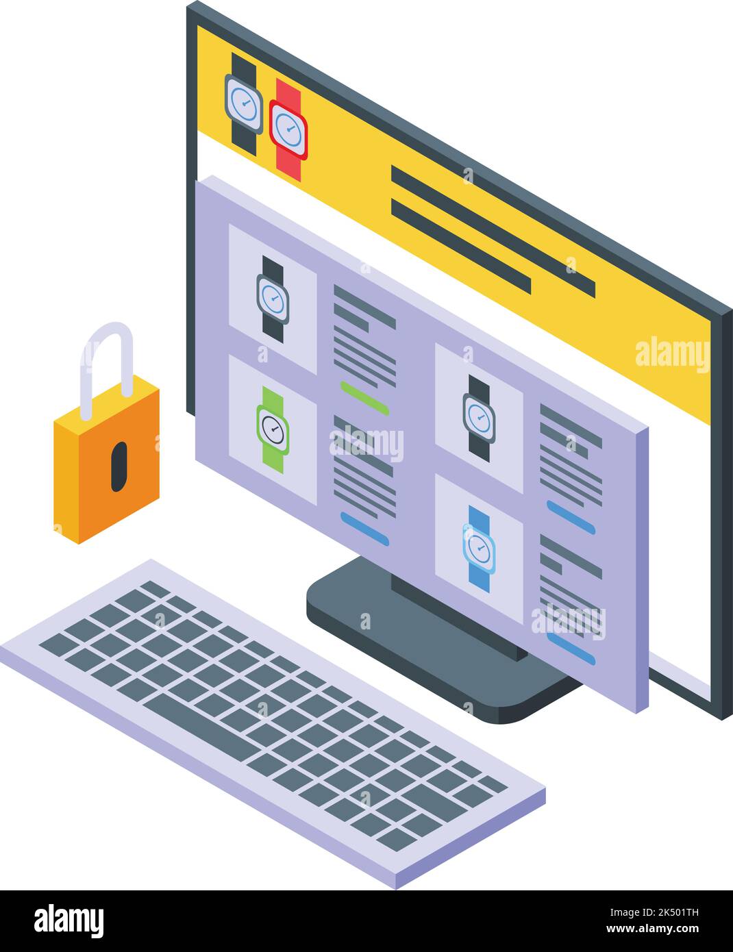 Computer coding watch icon isometric vector. Software program. Work ...