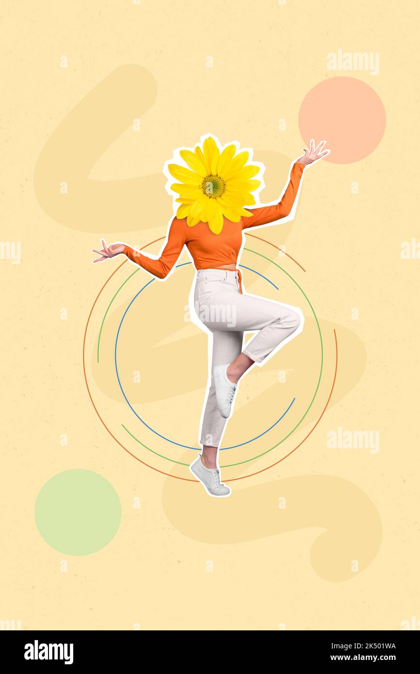 Composite collage image of beautiful young energetic slim woman dancing ...