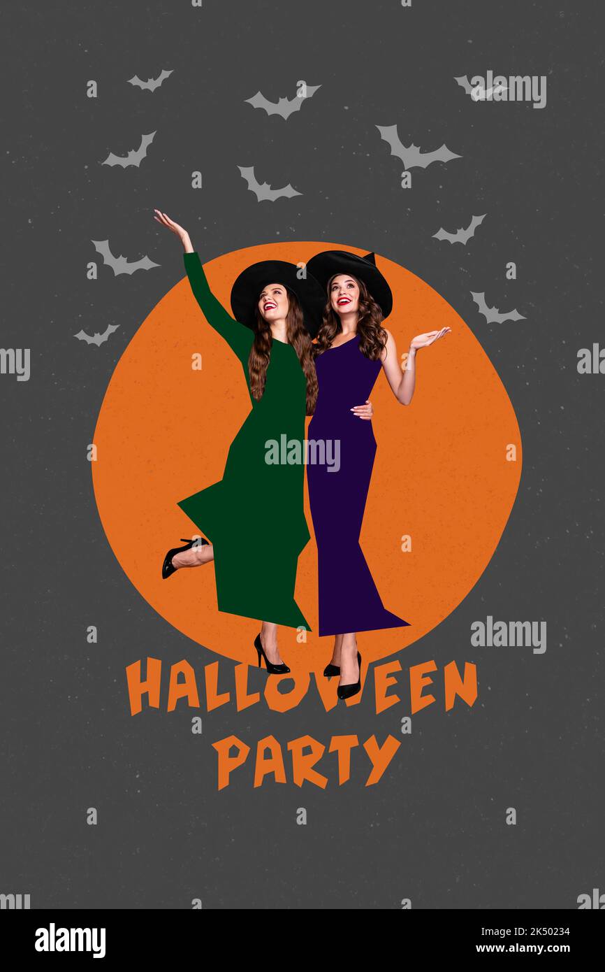 Collage artwork graphics picture of happy smiling lady witches ...