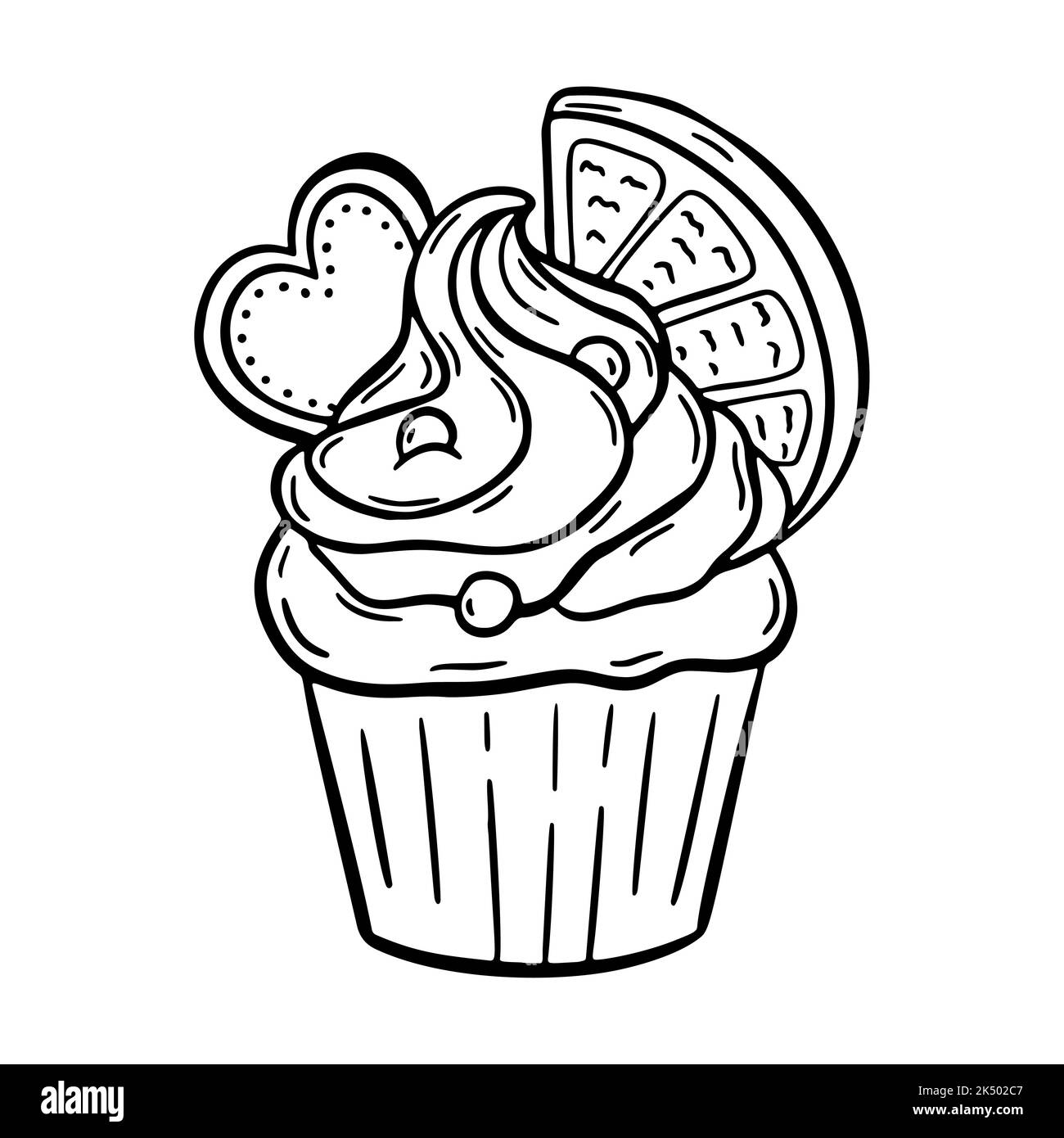 Vector doodle cupcake with cream hand drawn design. Sweet new year ...