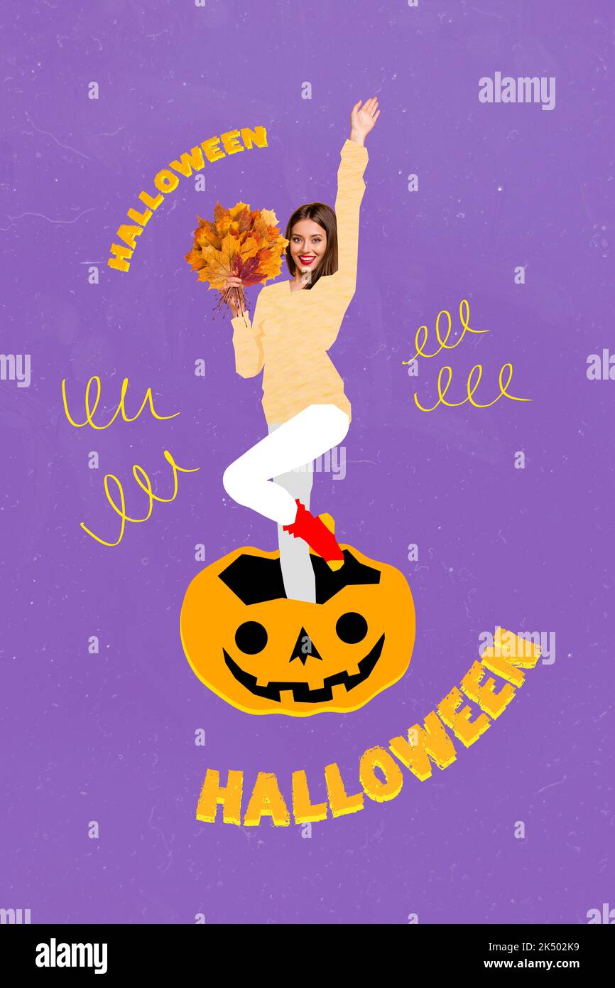 Composite collage picture image of happy excited young charming woman ...