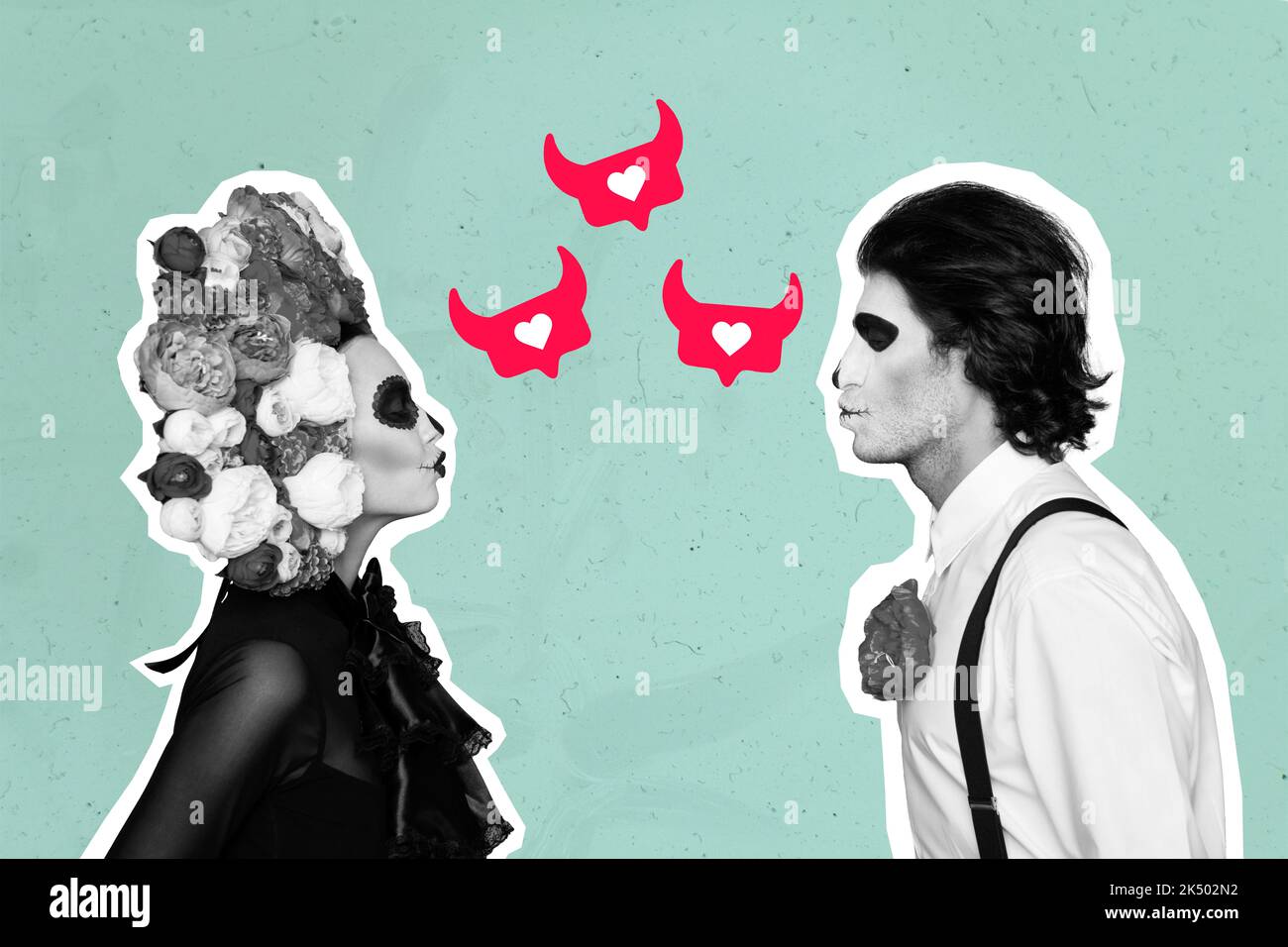 Creative poster collage of dead lovers couple kiss muertos mexican ...