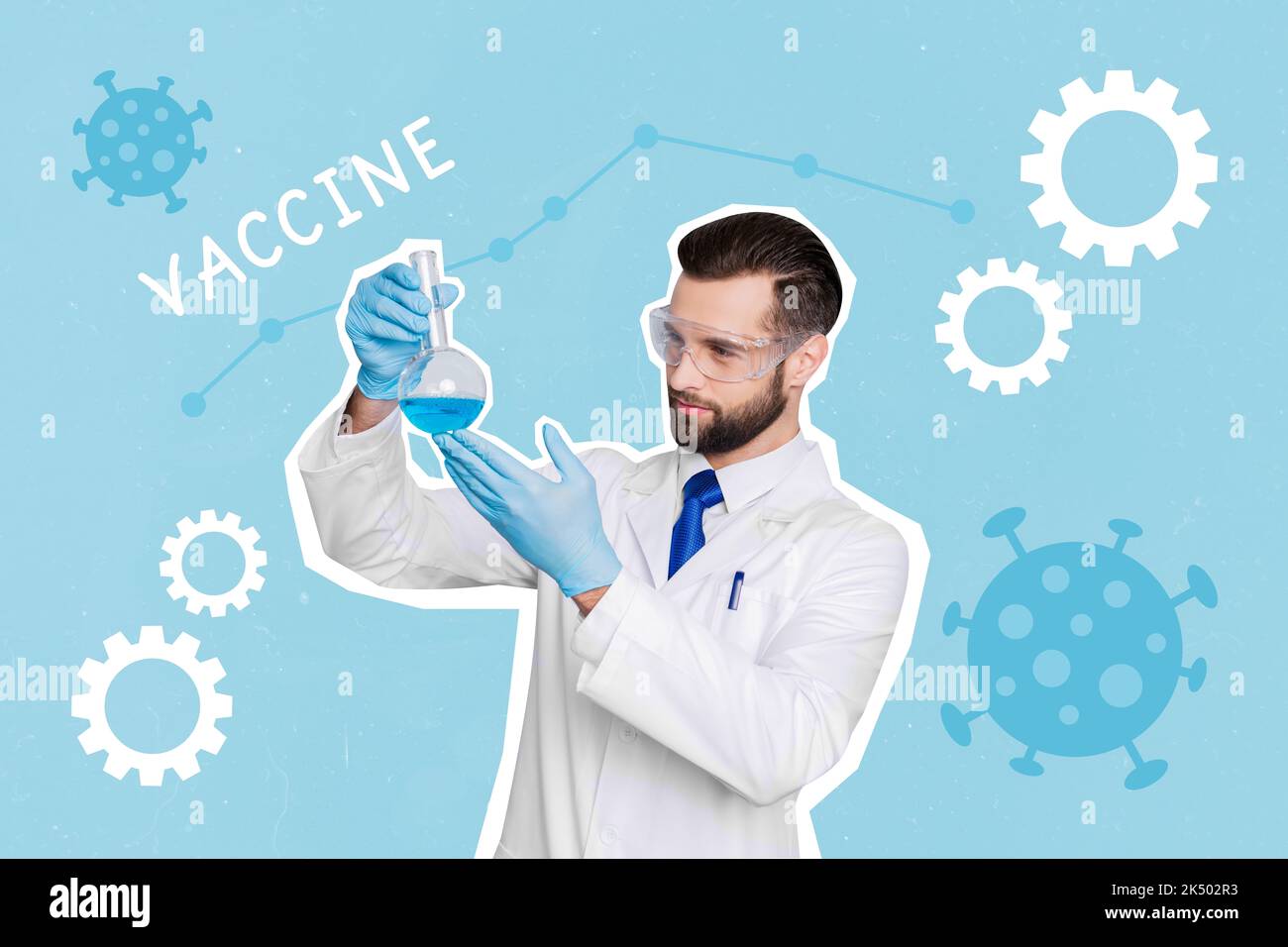 Magazine collage of doc lab worker check liquid inventing coronavirus ...