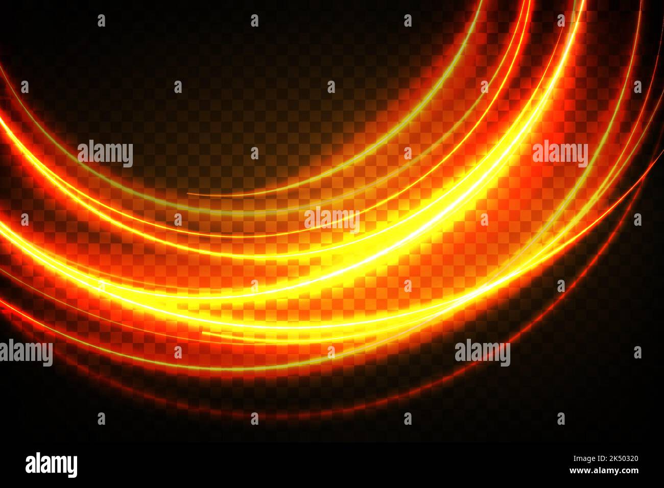 Golden glowing shiny spiral lines effect vector background. EPS10. Abstract light speed motion ...