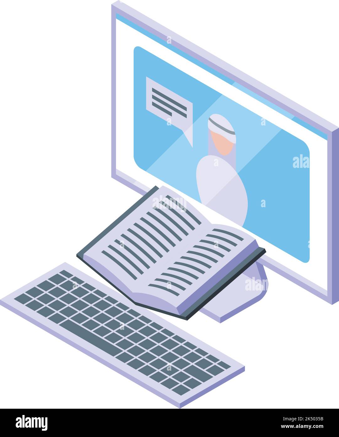 Computer arab lesson icon isometric vector. Video saudi. Muslim student ...