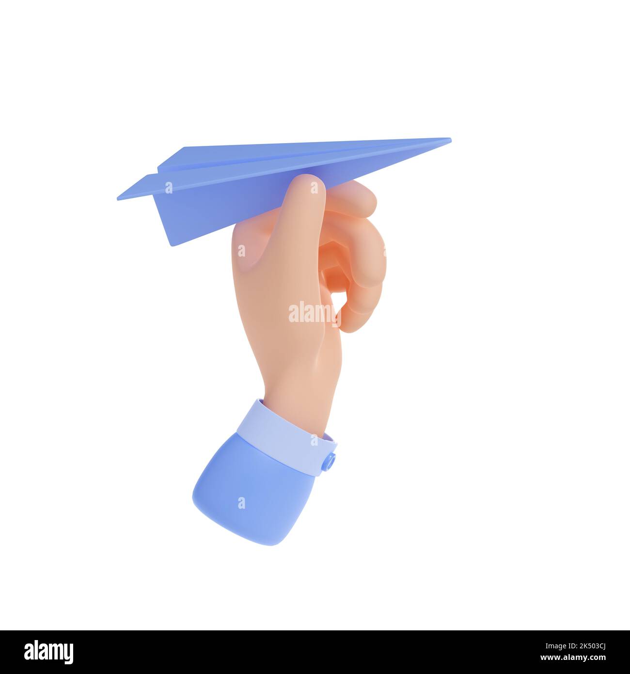 3d render hand throwing paper plane. Business concept of successful ...