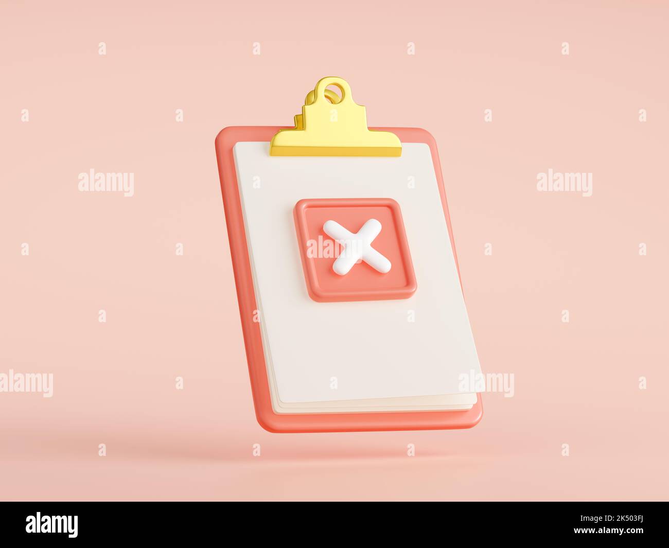 3D render of red paper clipboard with cross mark. Illustration of ...