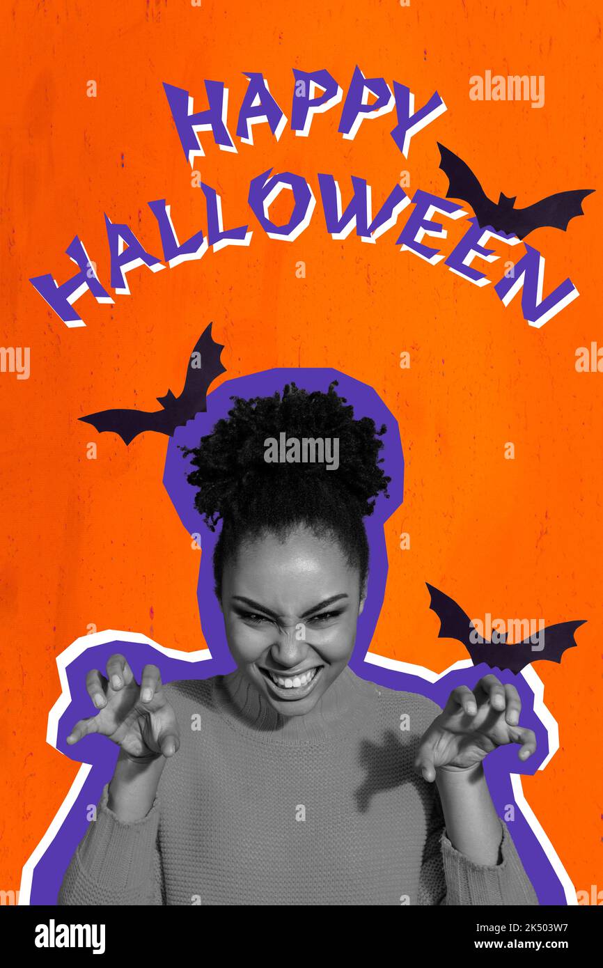 Creative poster collage of funky evil young woman frighten scare ...