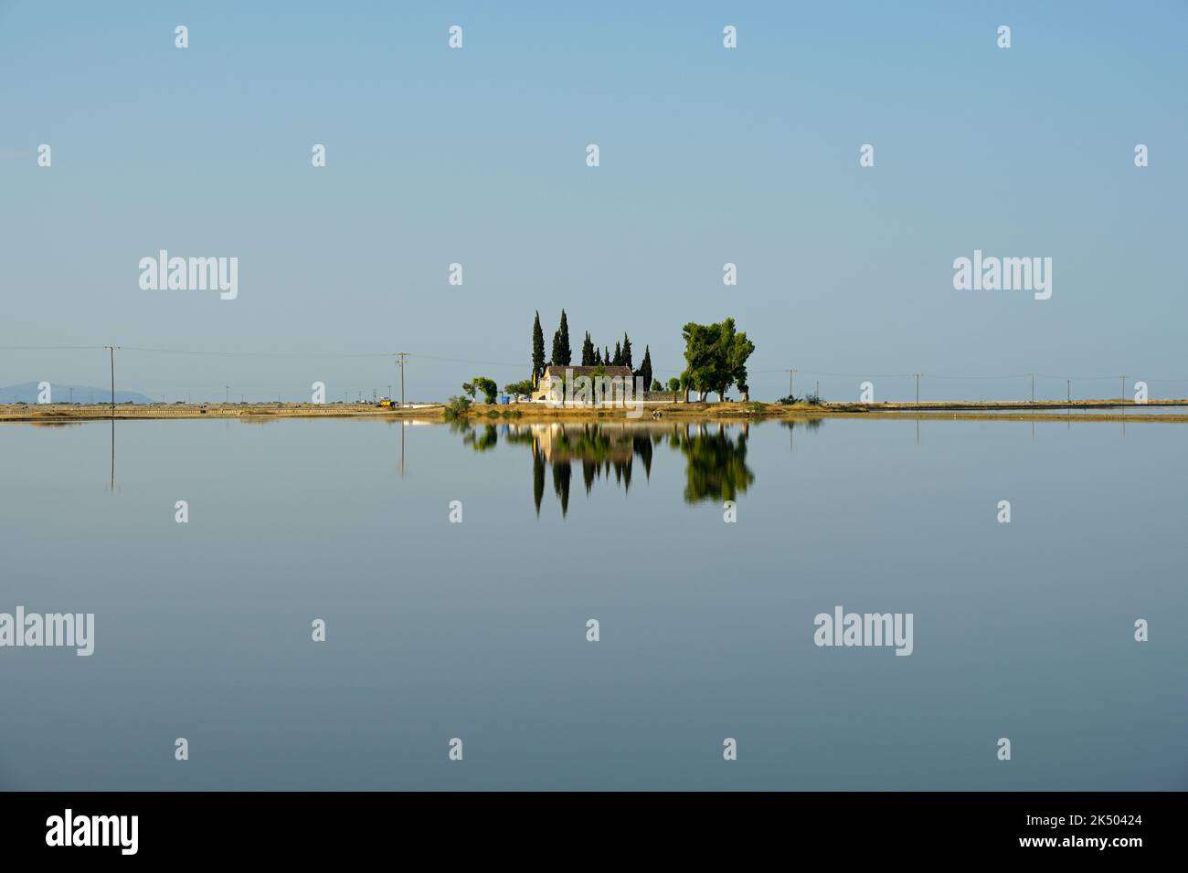 Church amidst the Messolonghi salt pans Stock Photo - Alamy