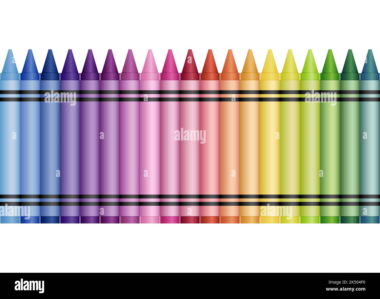 A colorful rainbow gradient of crayons lined up in a row Stock Vector ...