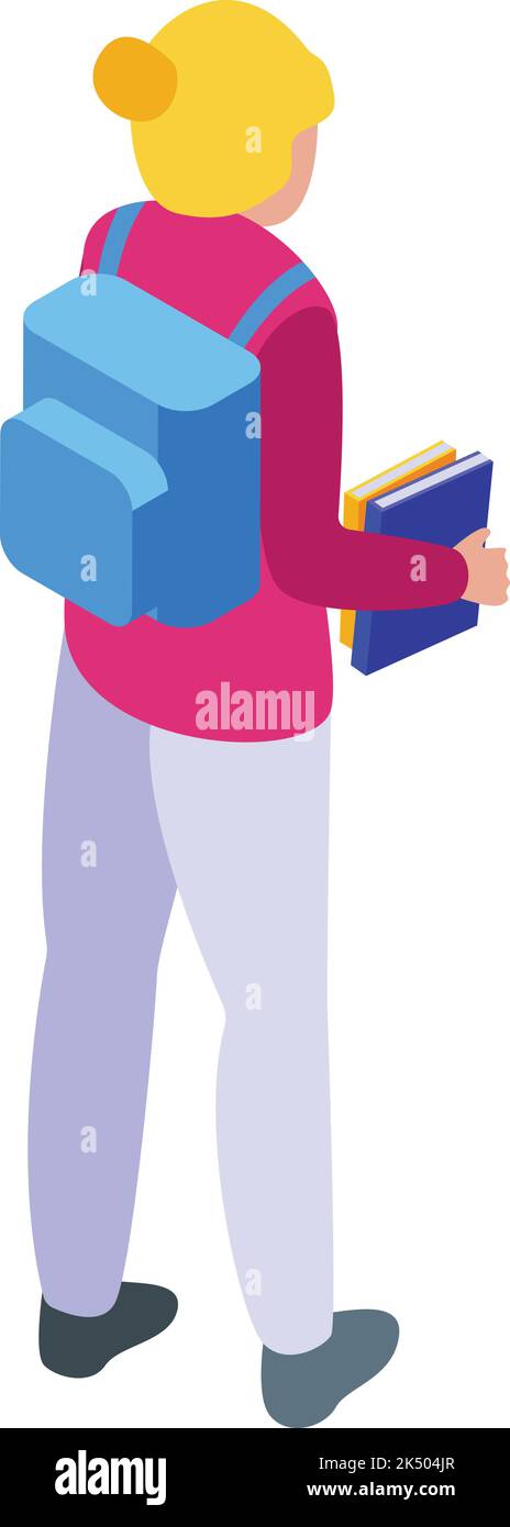 Girl learning icon isometric vector. School student. Education computer ...