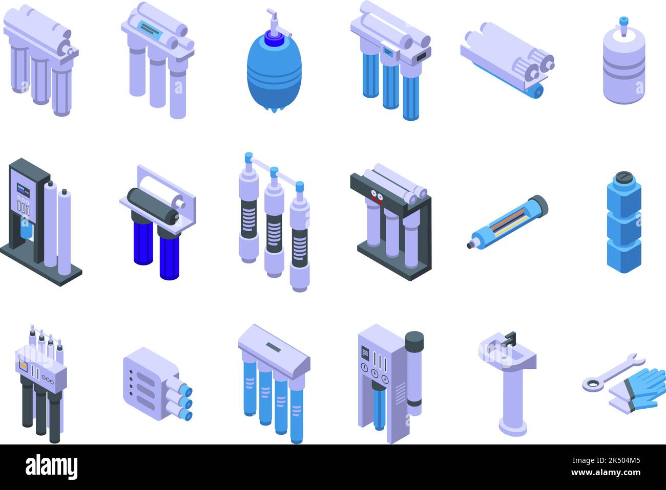 Reverse osmosis system icons set isometric vector. Aqua filter. Water ...