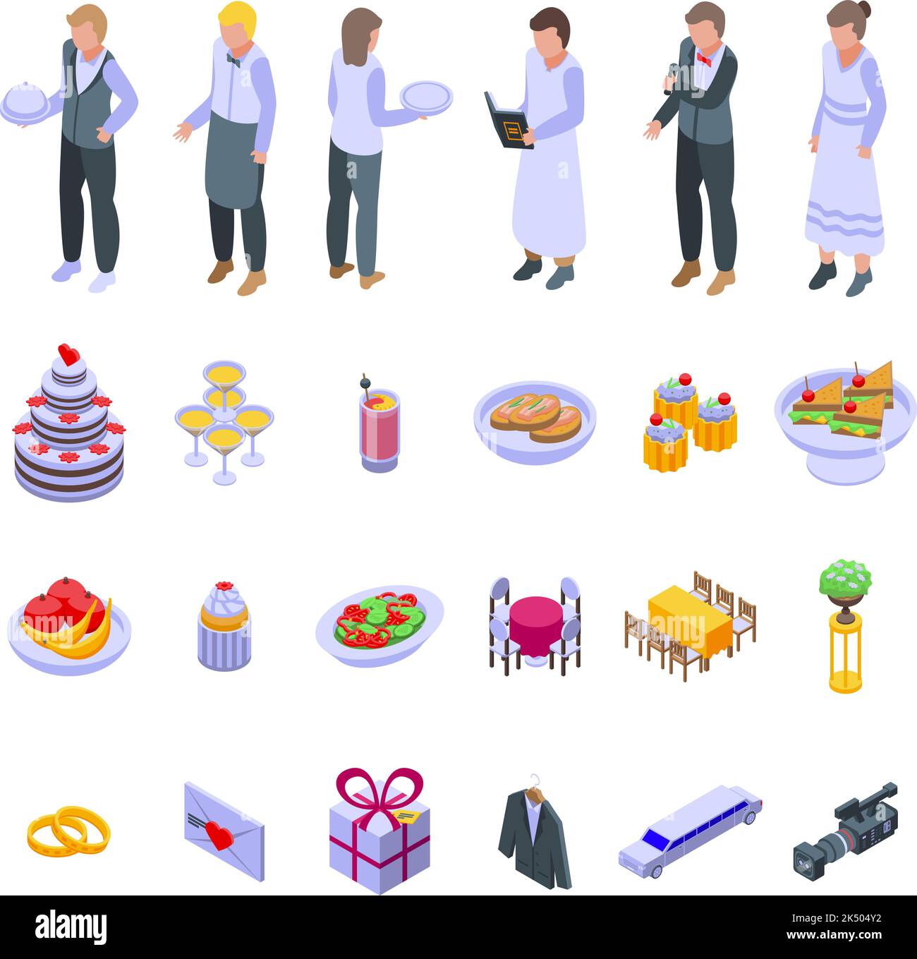 Wedding service icons set isometric vector. Party catering. Service ...