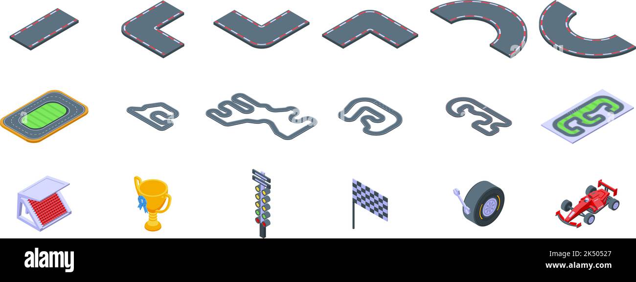 Racetrack icons set isometric vector. Track map. Grand prix Stock ...