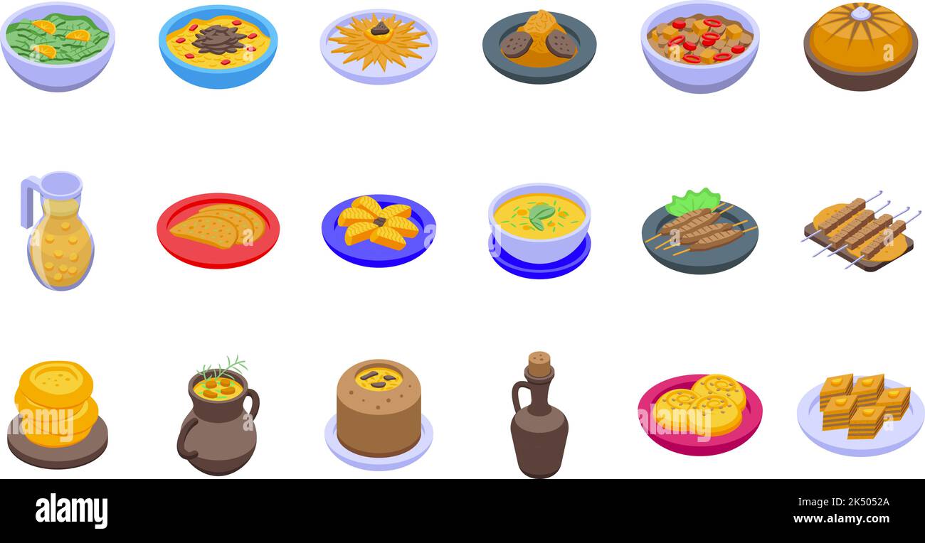 Azerbaijan cuisine icons set isometric vector. Baku culture. Fresh food Stock Vector Image & Art ...
