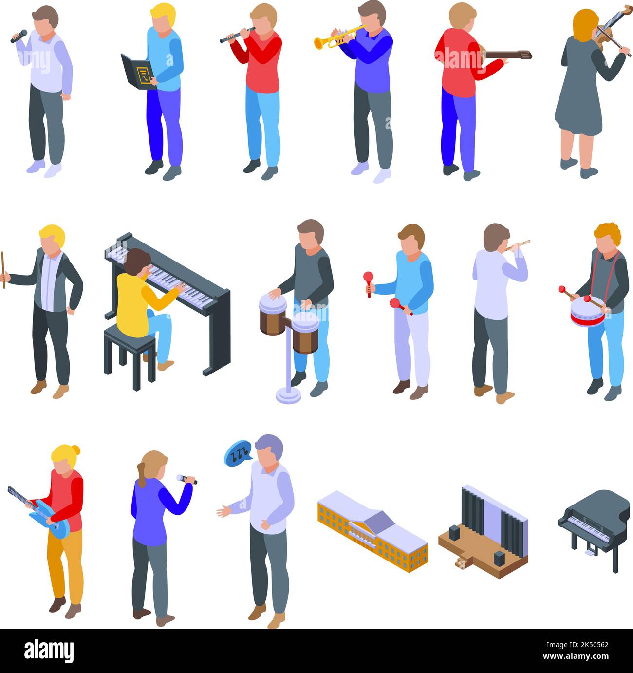 Music school icons set isometric vector. Kid music. Child drum Stock ...