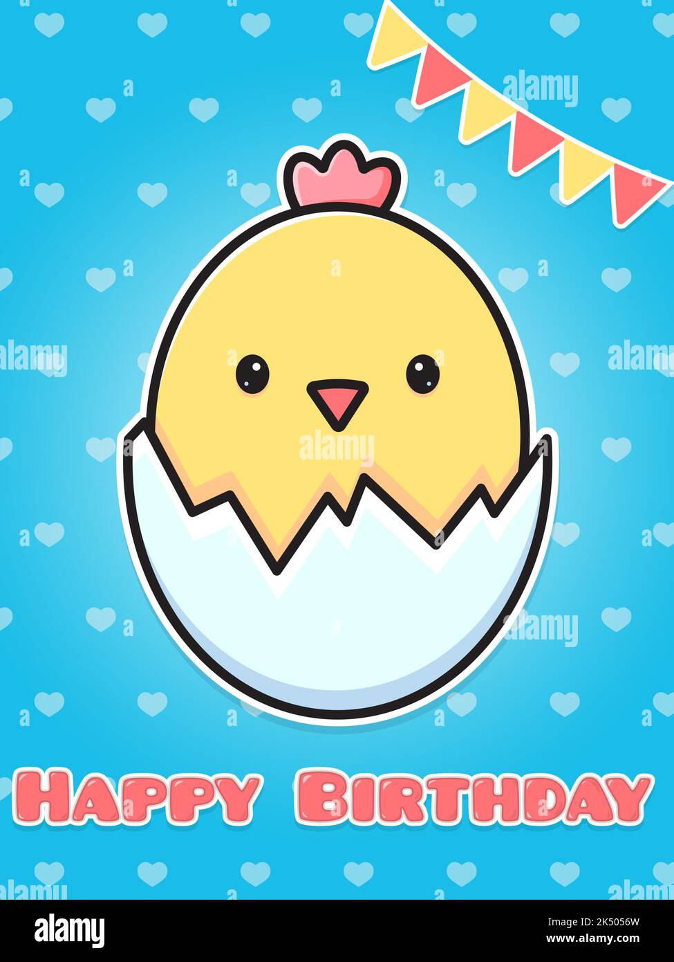 Greeting card Happy Birthday Chicken in shell. Cute cartoon flat vector ...